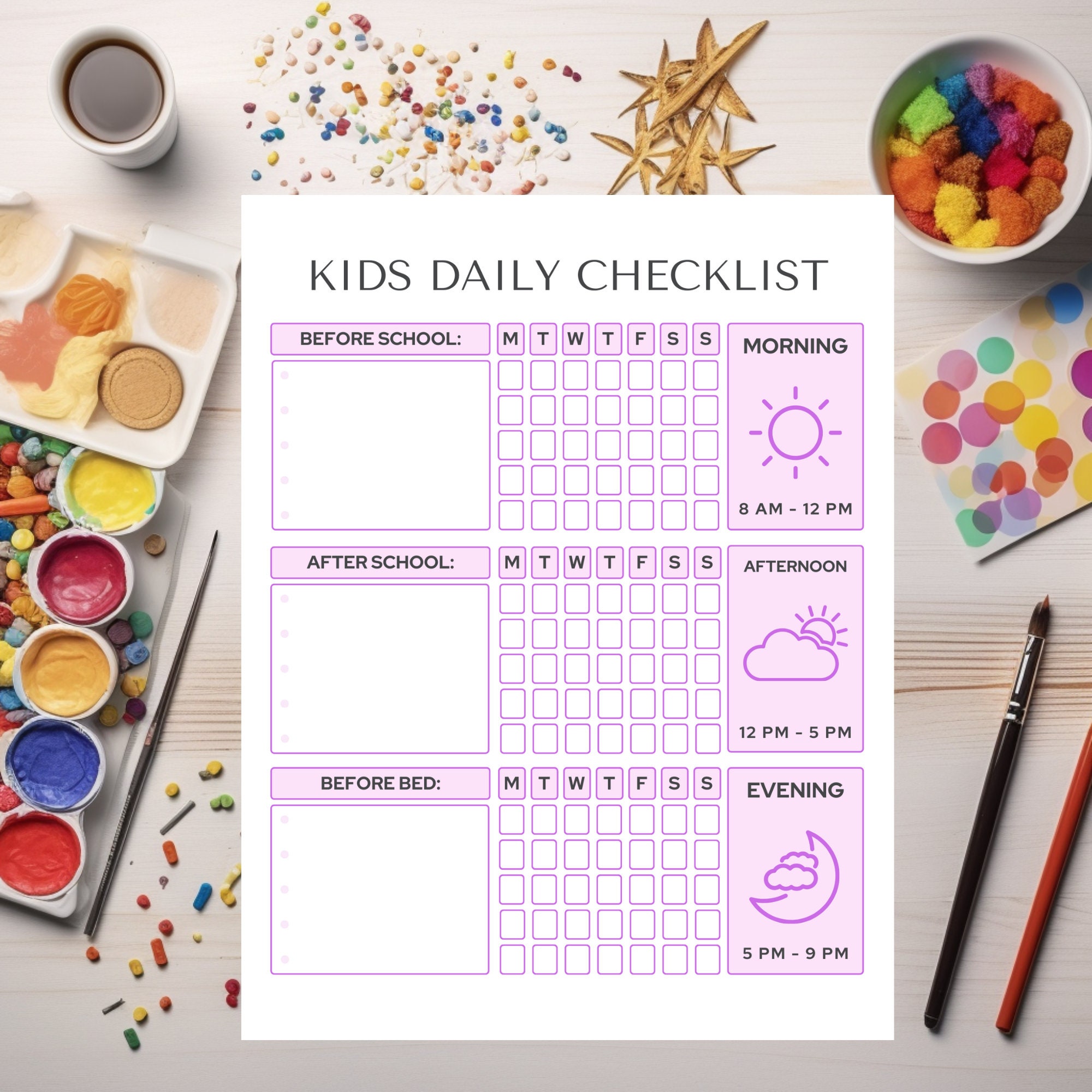 Editable Daily Checklist for Kids Printable Children Pink ...