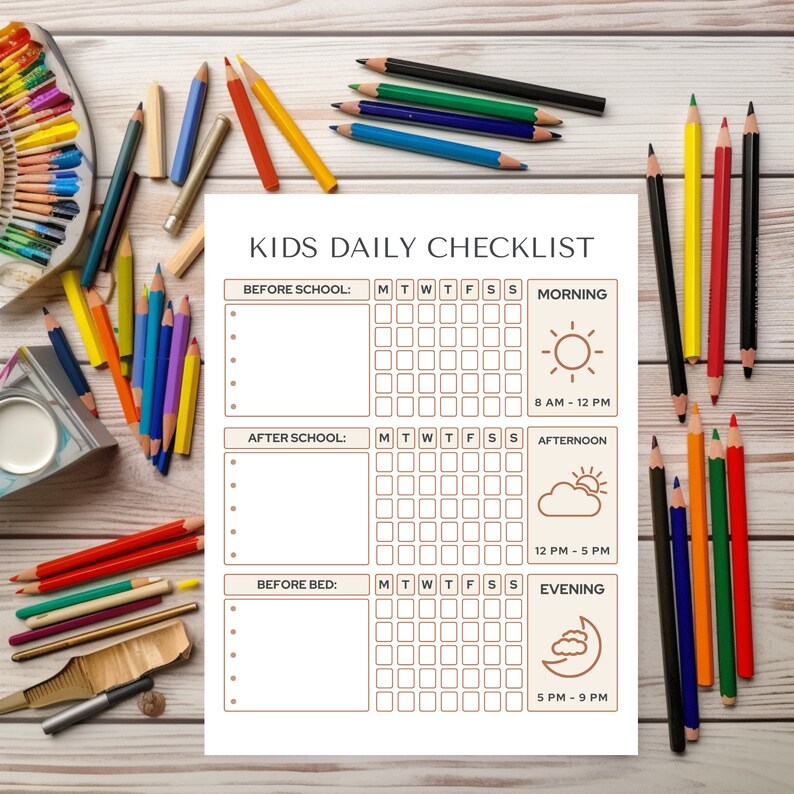 Editable Daily Checklist for Kids, Printable, Children Responsibility ...
