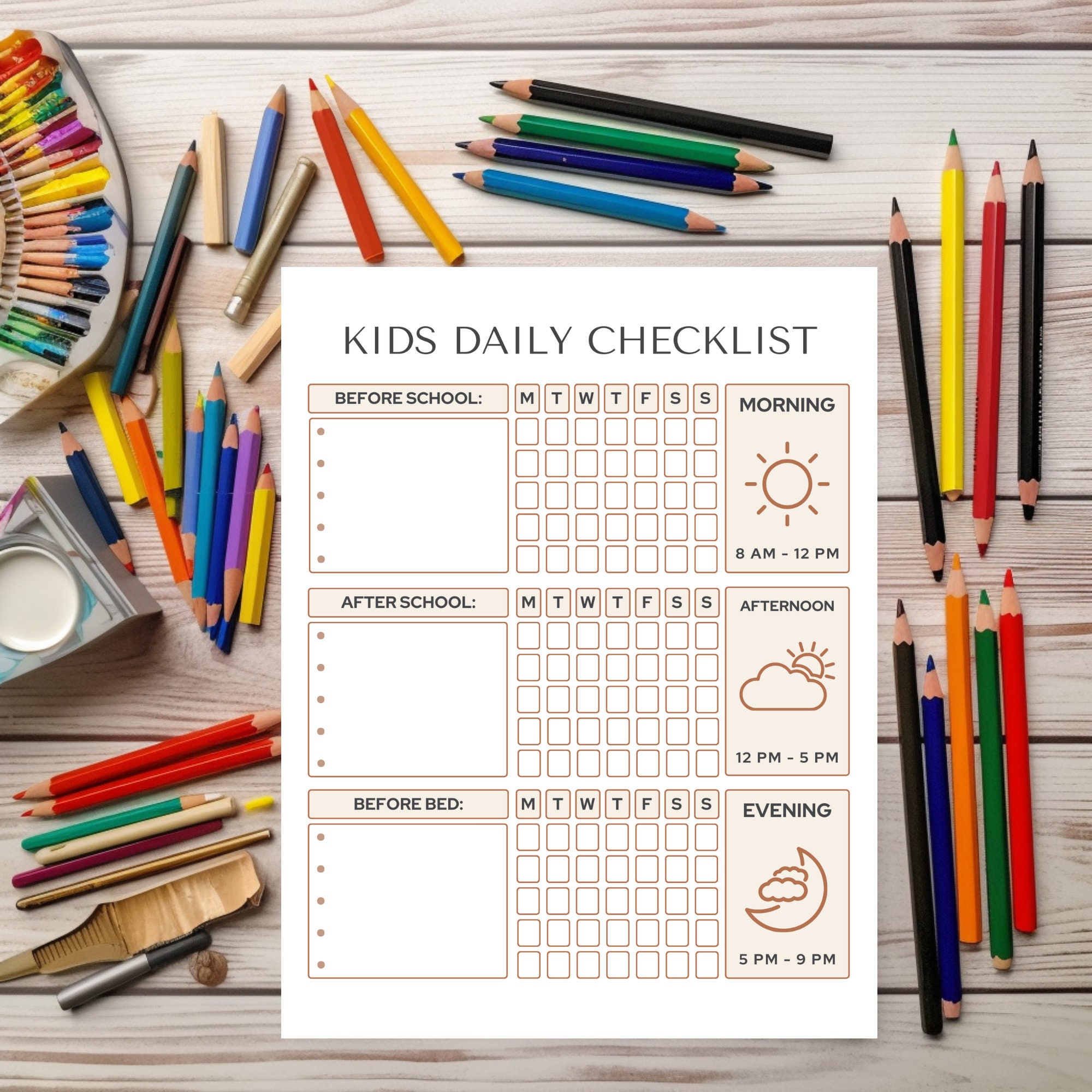 Editable Daily Checklist for Kids, Printable, Children Responsibility ...
