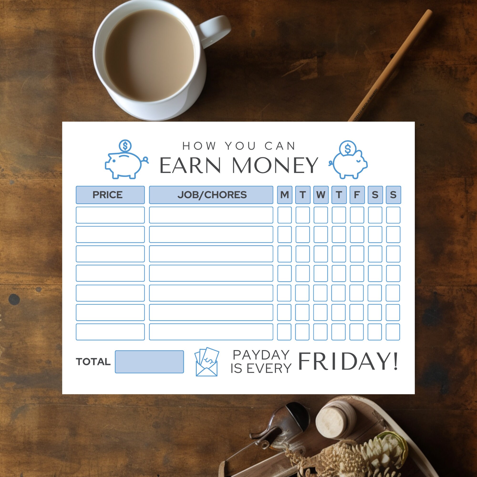 Blue Kids How to Earn Money Chart Printable Childrens Chore Chart Kids ...