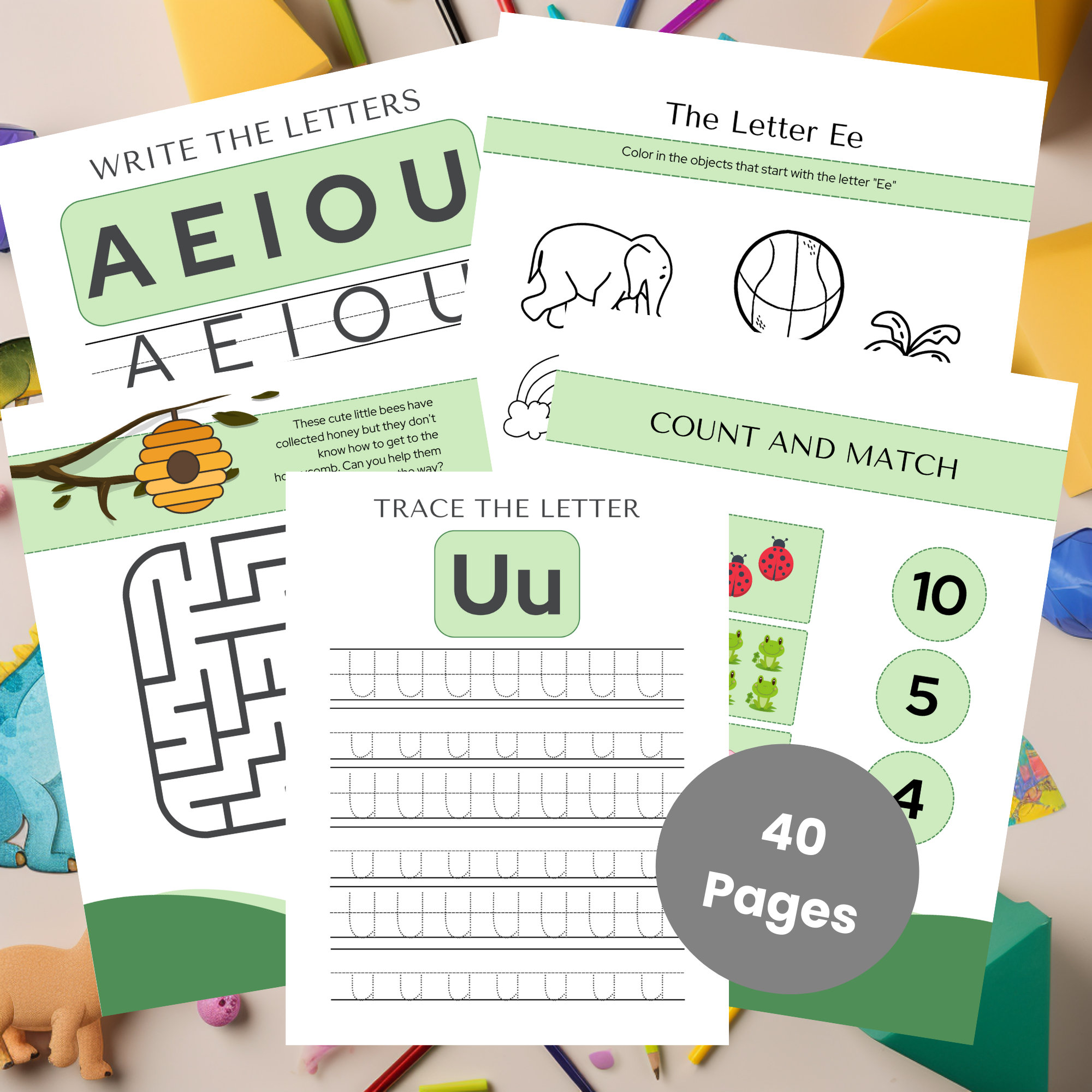 Childrens Activity Sheets Printable Instant Canva Download Green Kids ...