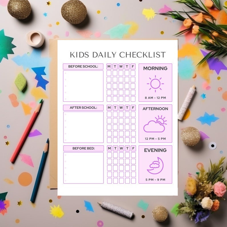Editable Daily Checklist for Kids Printable Children Pink ...