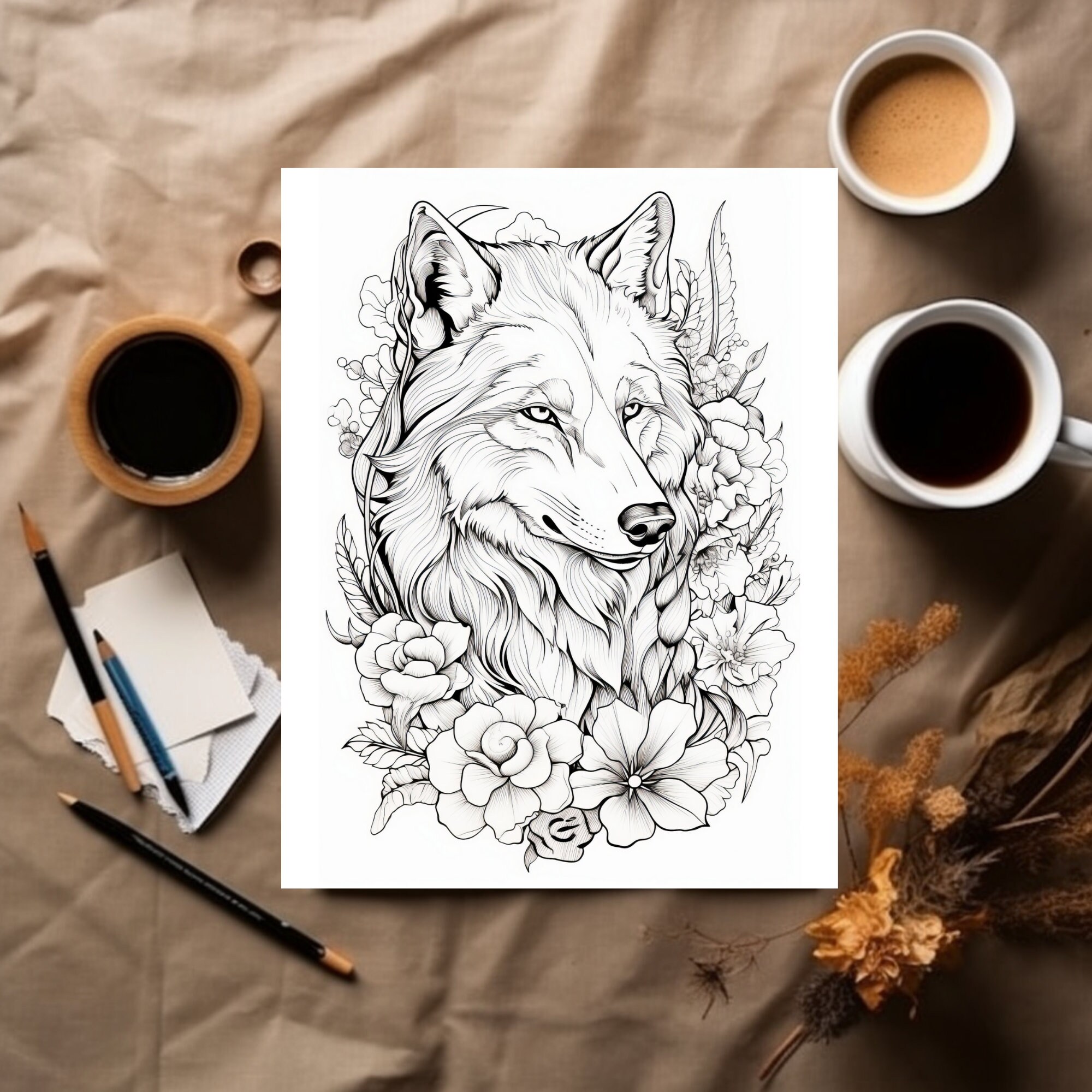 Wolves Colouring Sheets for Adults Kids Coloring Pages Mindfulness ...