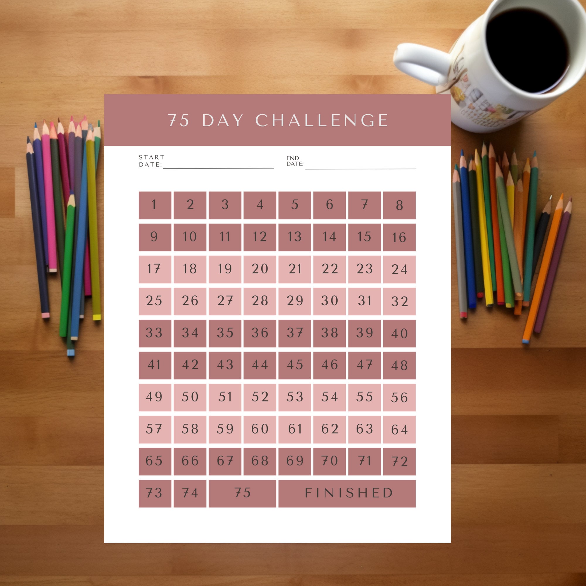 75 Day Challenge Tracker, Red Habit Printable Fitness Journal Self ...