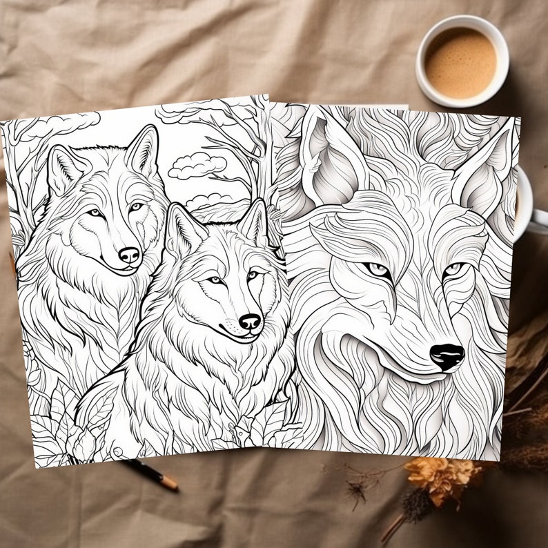 Wolves Colouring Sheets for Adults Kids Coloring Pages Mindfulness ...