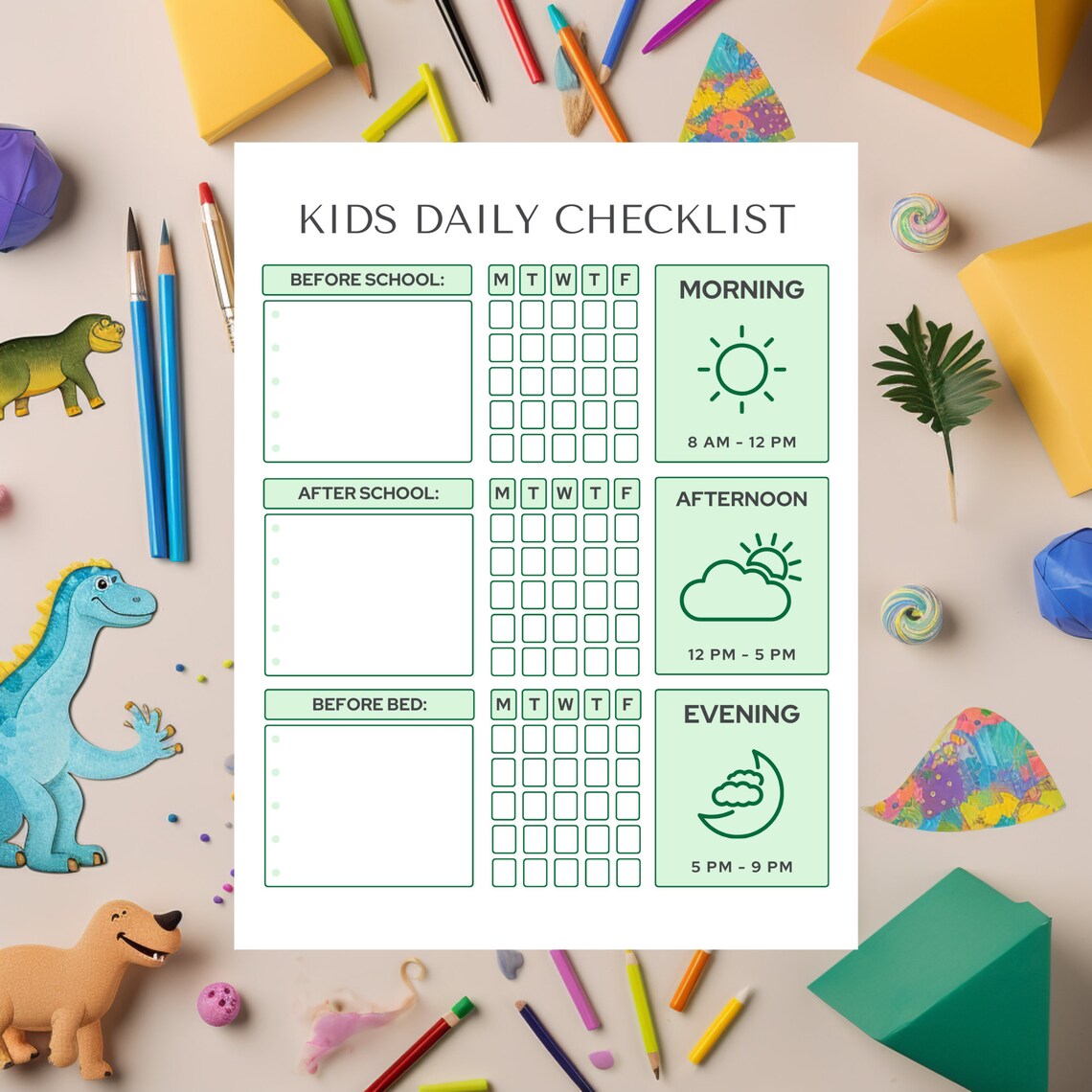 Editable Daily Checklist for Kids Printable Children Green ...