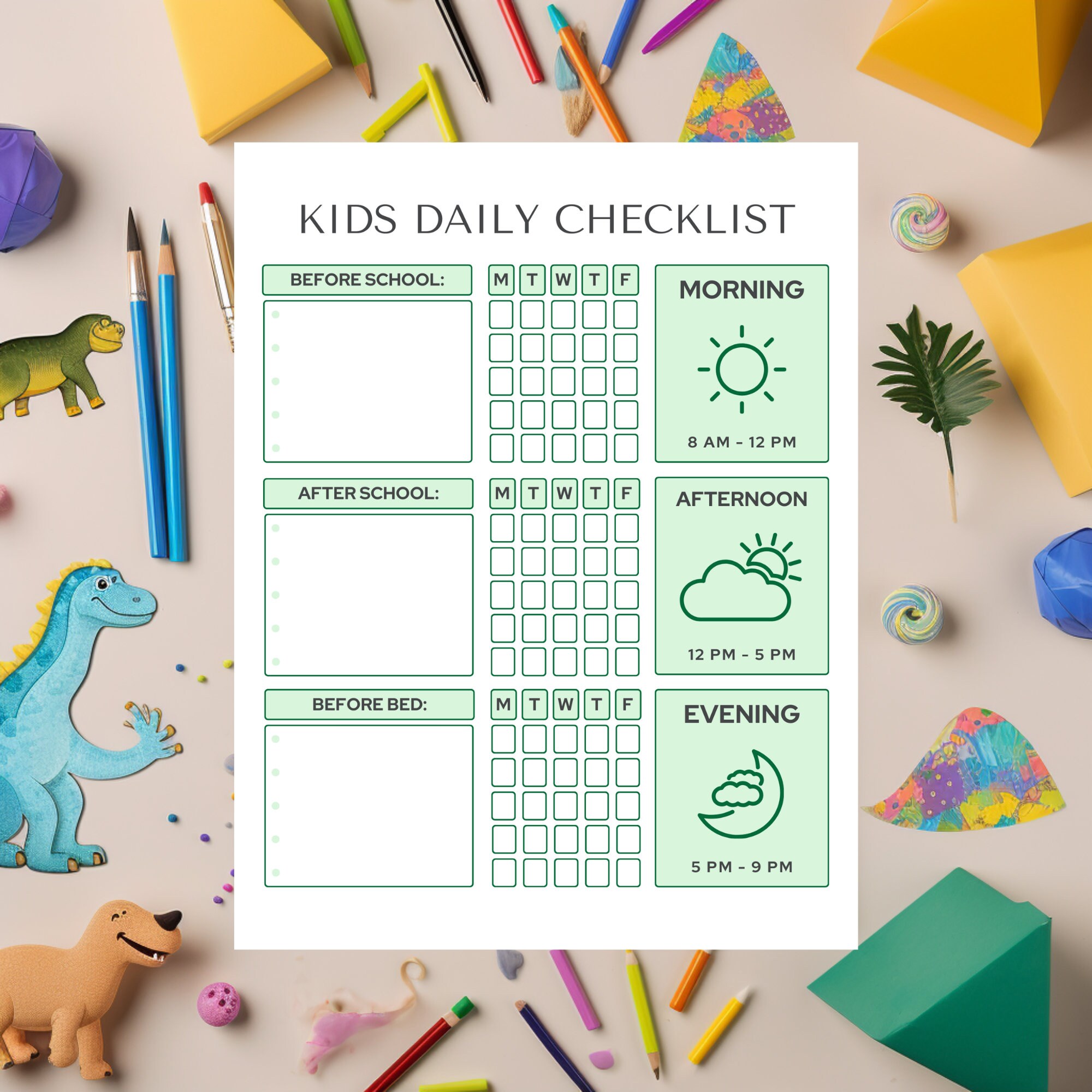 Editable Daily Checklist for Kids Printable Children Green ...