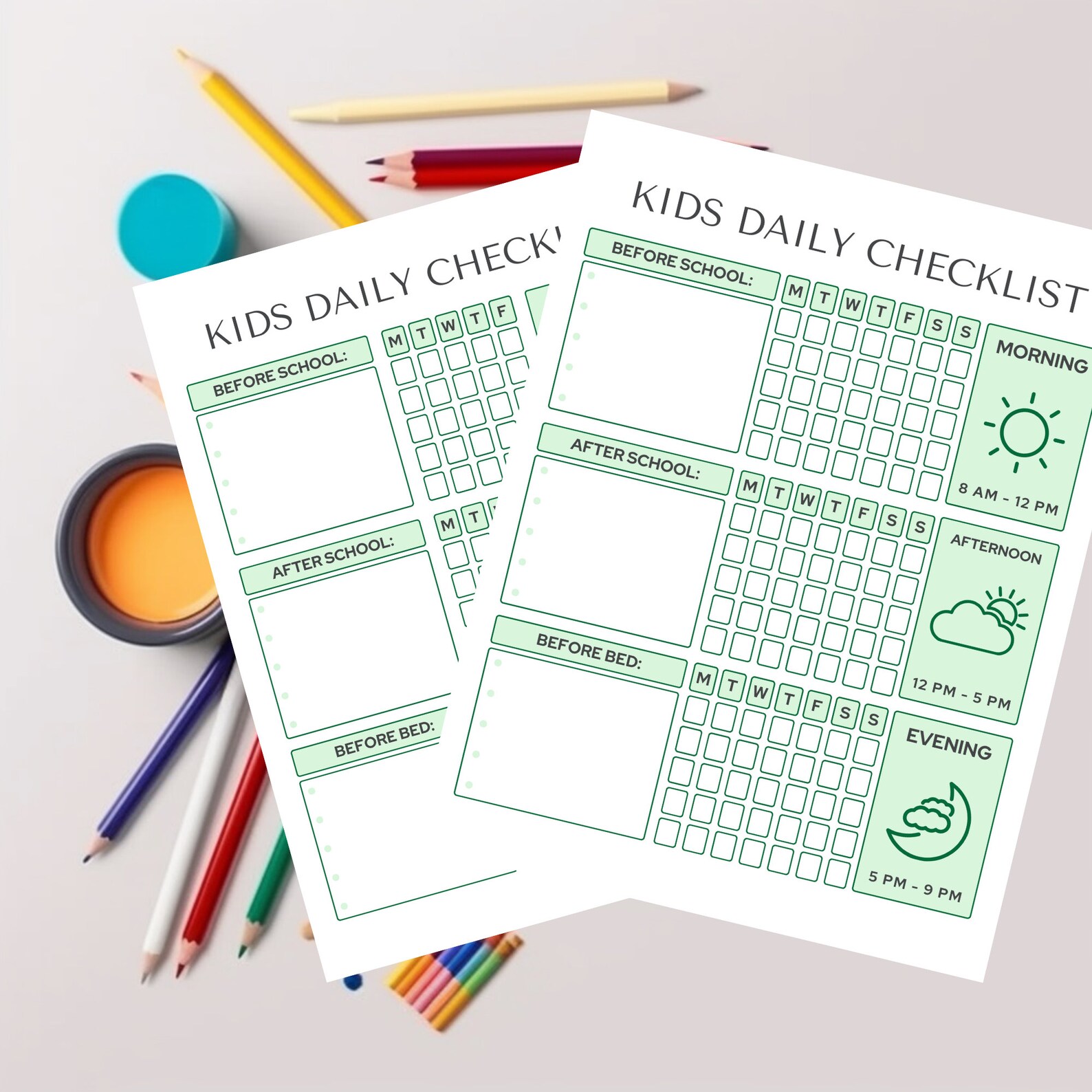 Editable Daily Checklist for Kids Printable Children Green ...
