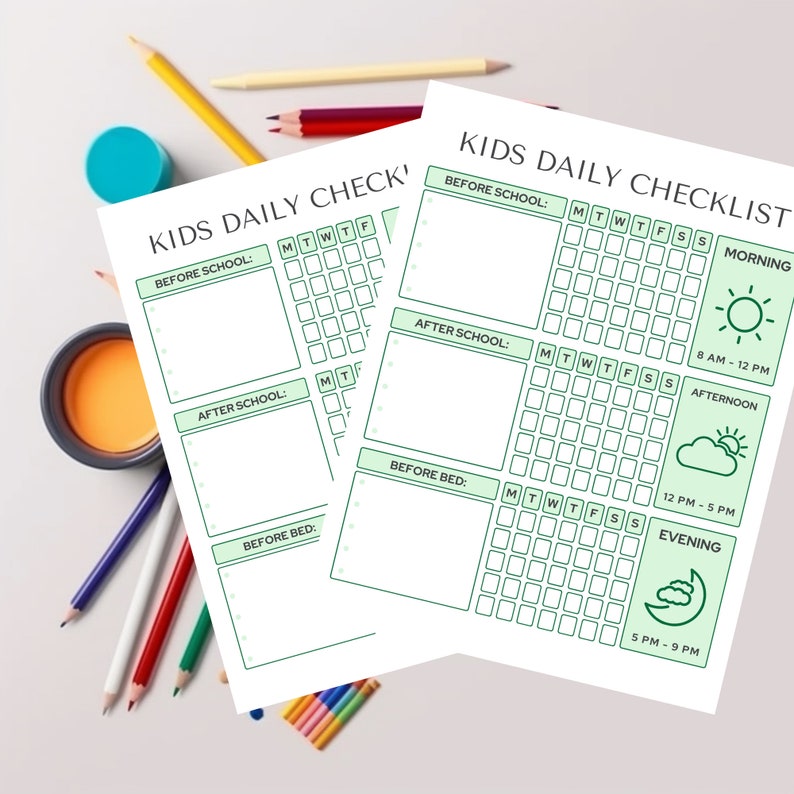 Editable Daily Checklist for Kids Printable Children Green ...