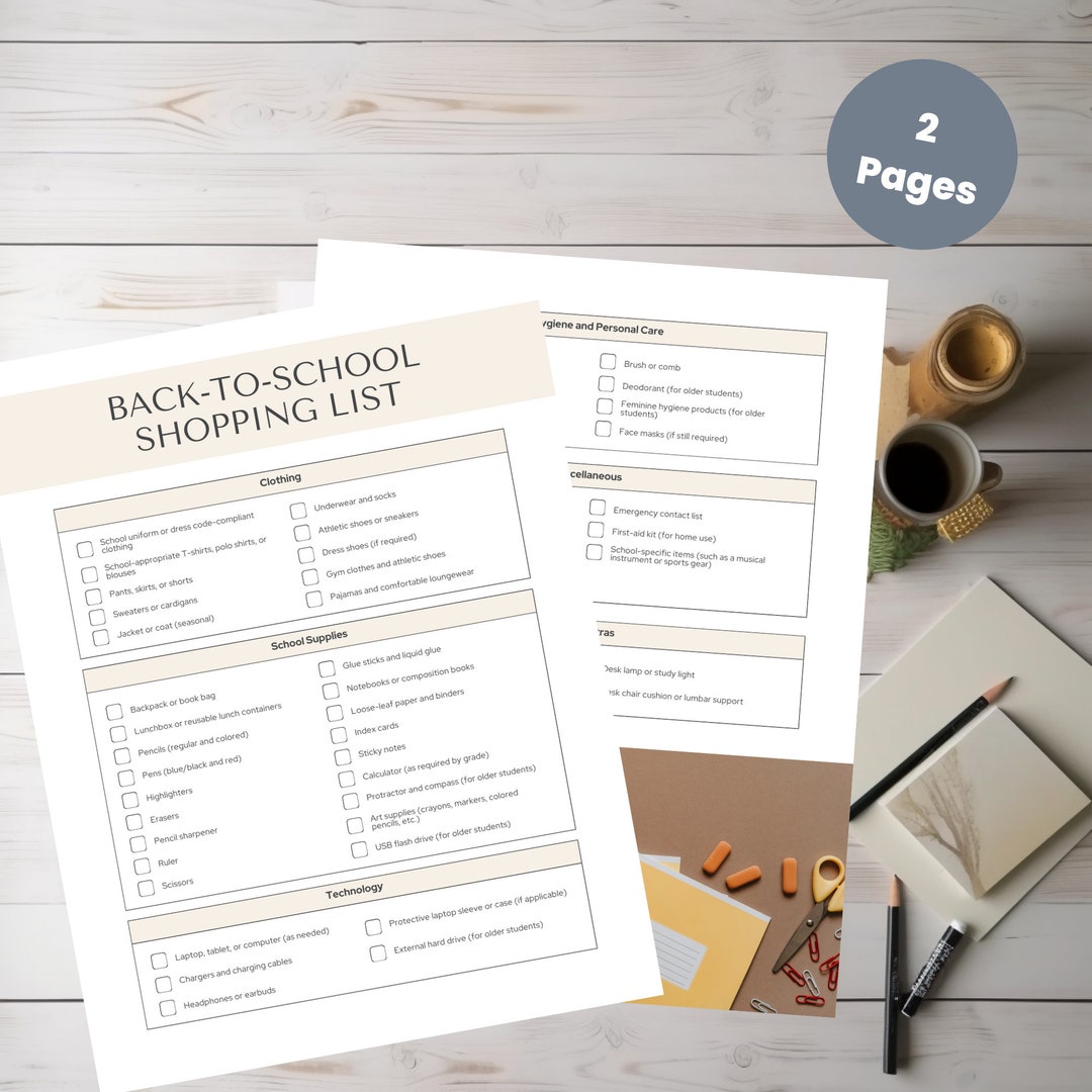 Editable Back to School Shopping List for Kids Parents Neutral ...