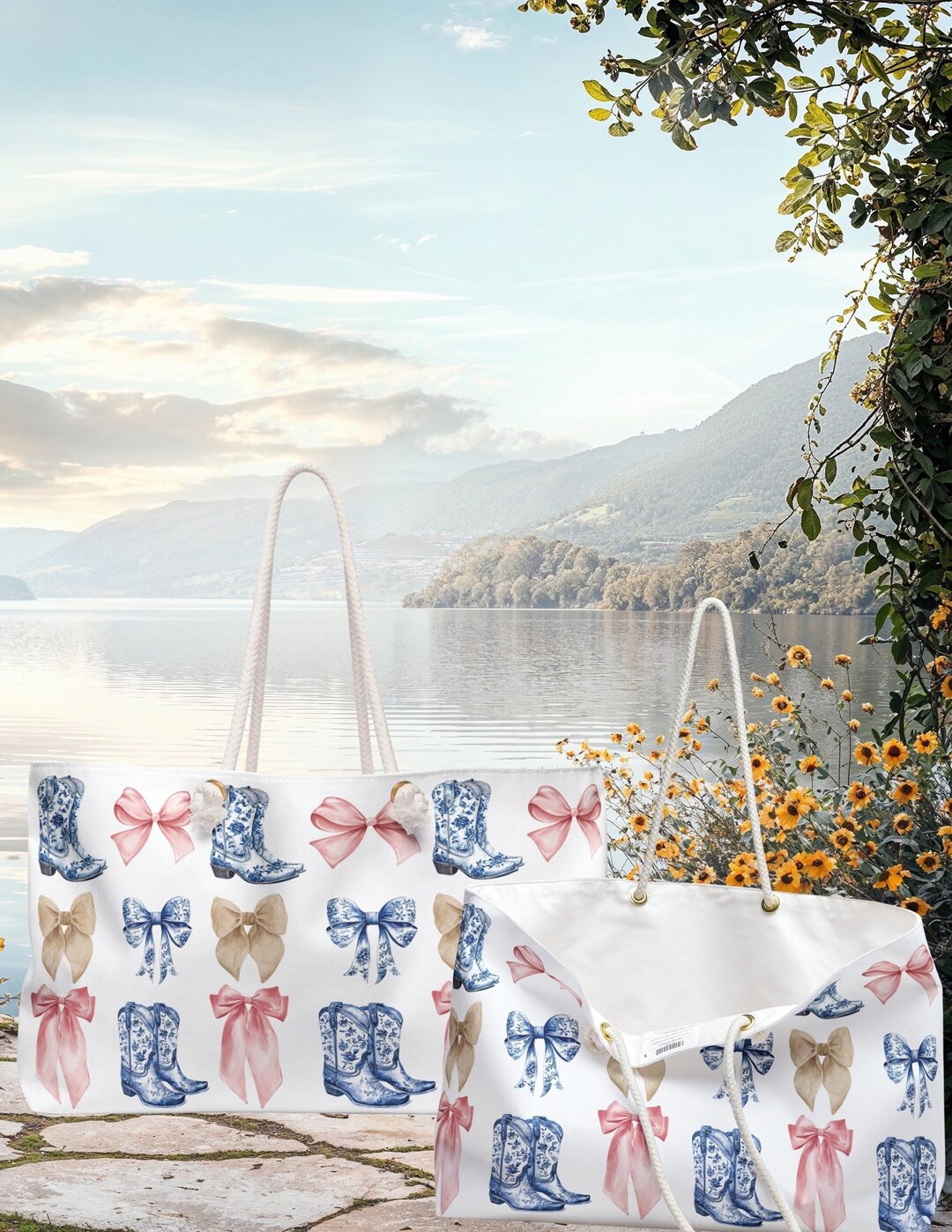 Country Chic Weekender Bag With Bows, Overnight Travel Duffle, Cute ...