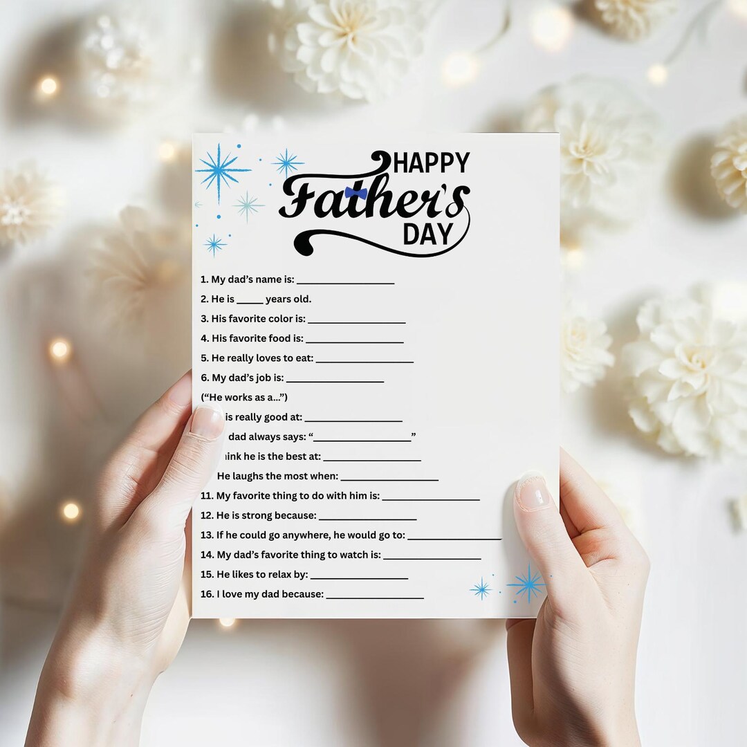 All About Dad Questionnaire for Kids, Father's Day Gift, Last Minute ...