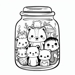 Cute Animals in a Jar Coloring Book, 50 Pages of Coloring, Animals ...