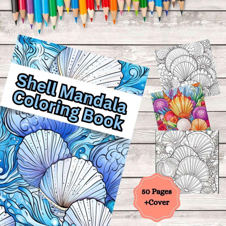 Shell Mandala Coloring Book, 50 Pages of Coloring, Ocean Coloring Book ...