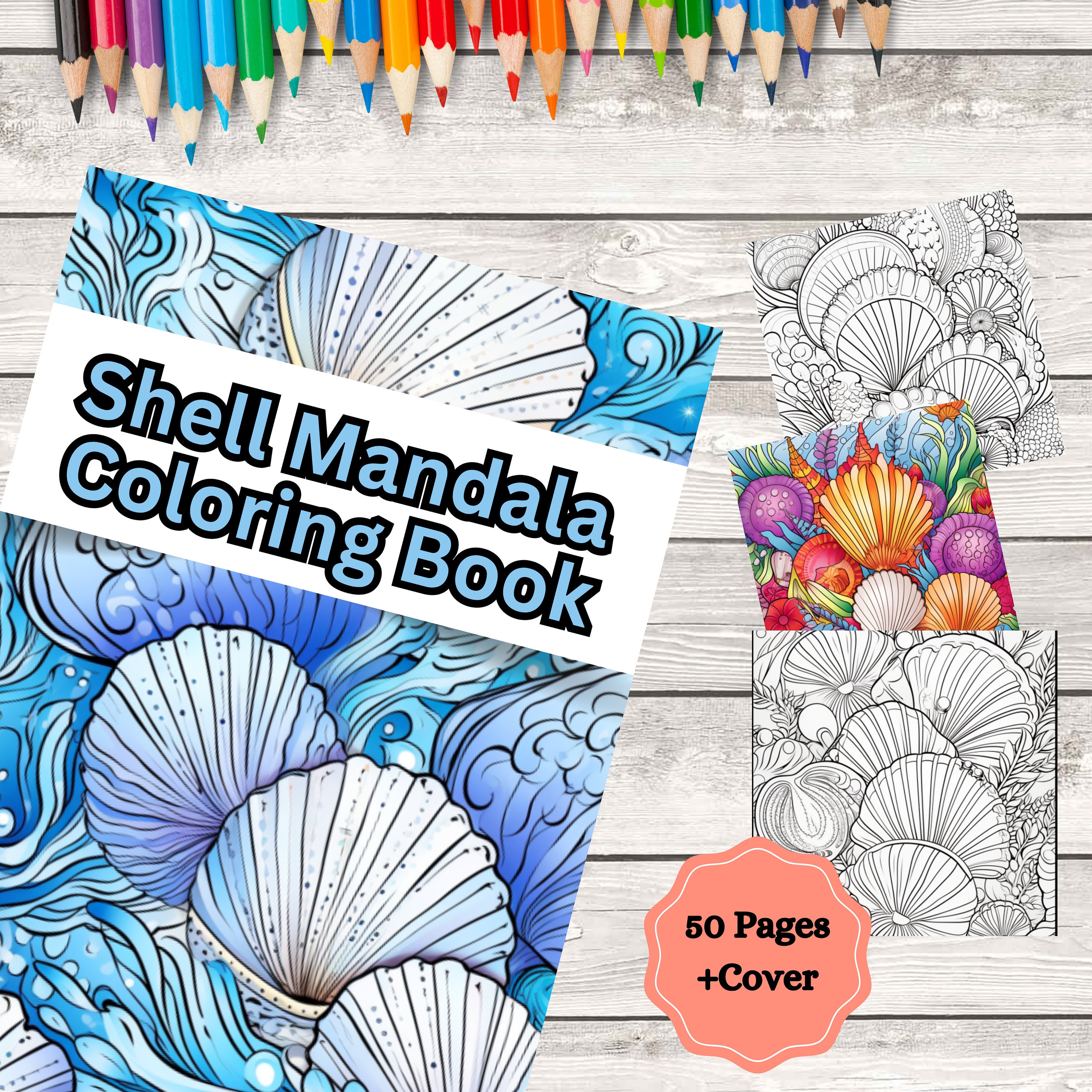 Shell Mandala Coloring Book, 50 Pages of Coloring, Ocean Coloring Book ...