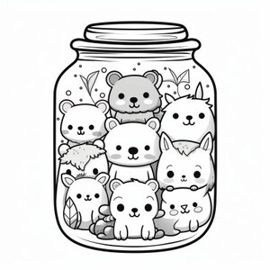 Cute Animals in a Jar Coloring Book, 50 Pages of Coloring, Animals ...