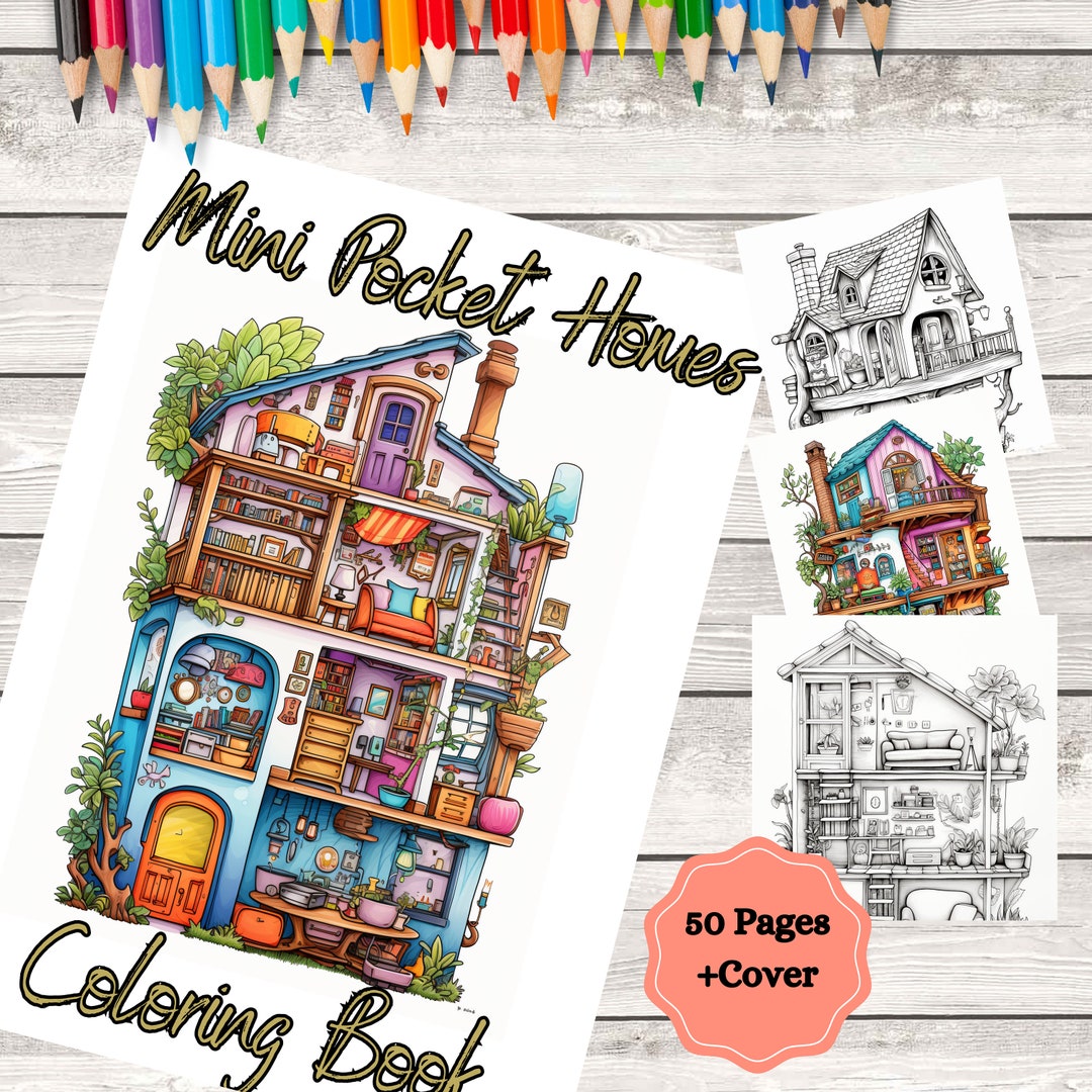 Mini Pocket Homes Coloring Book, 40 Pages of Coloring, Tiny Homes ...
