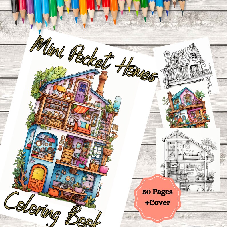 Mini Pocket Homes Coloring Book, 40 Pages of Coloring, Tiny Homes ...