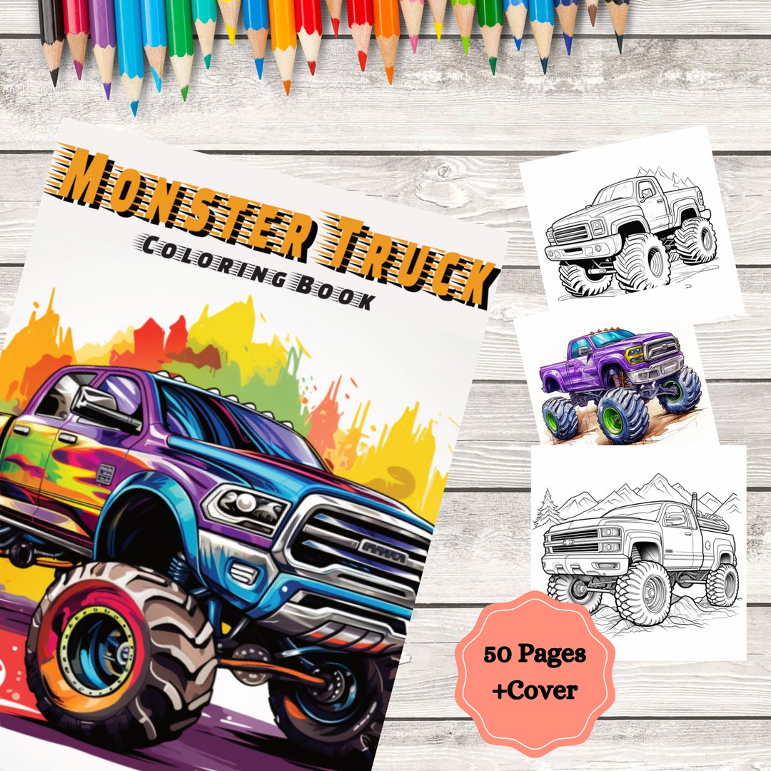 Monster Truck Coloring Book, 50 Pages of Trucks, Coloring Book Kids ...
