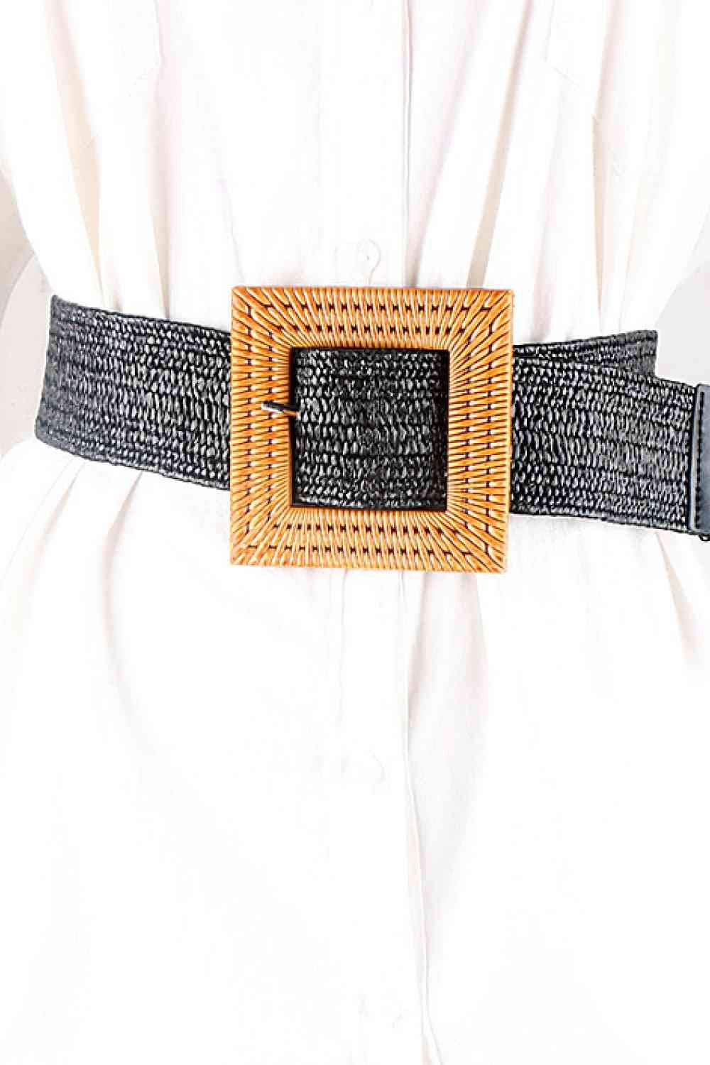 Square Buckle Elastic Braid Belt - Etsy