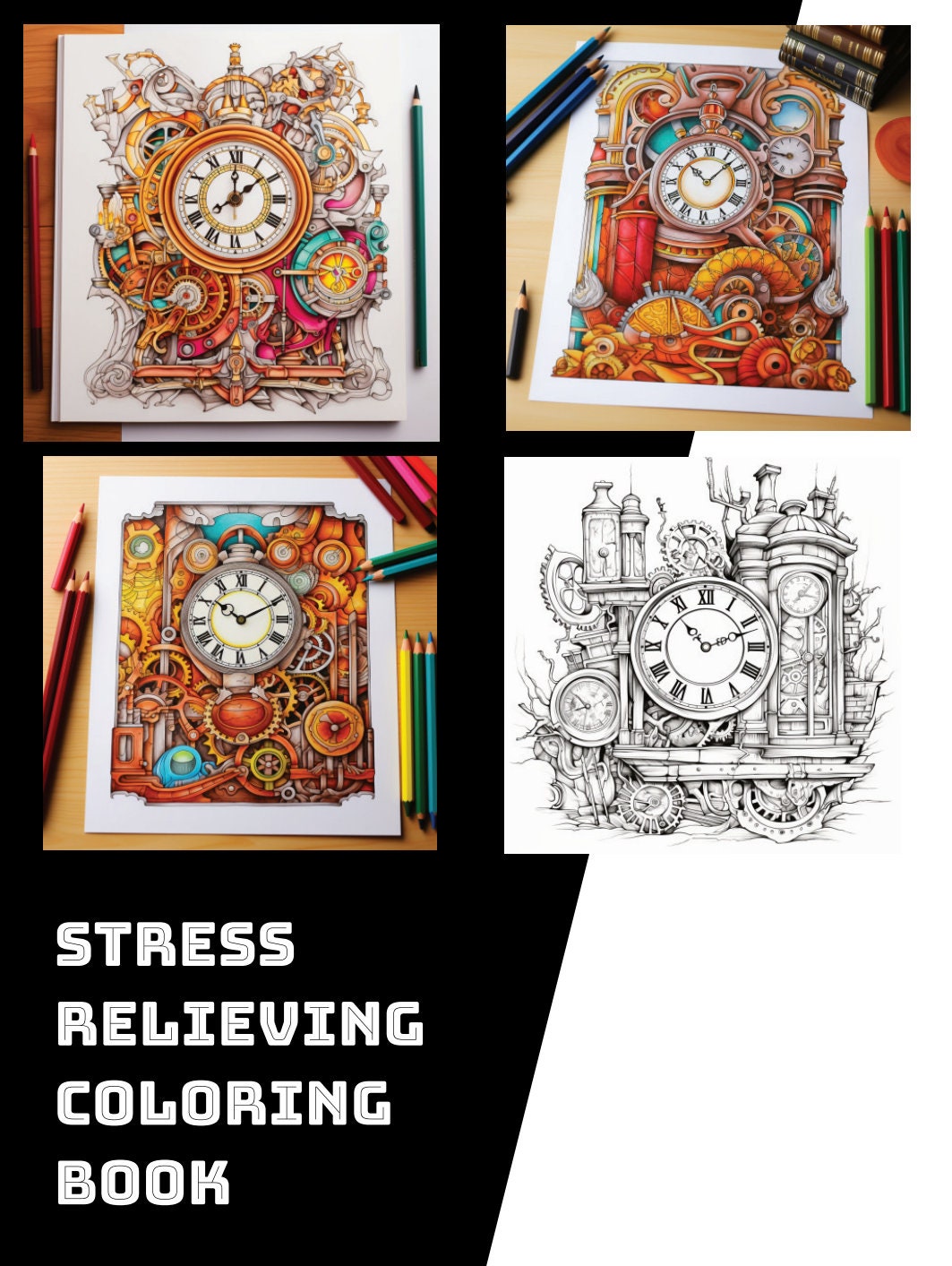 Collection of Clocks Coloring Book, 50 Pages of Coloring, Clock Color ...
