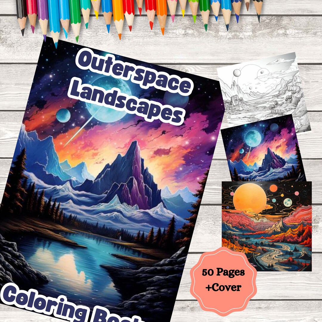 Outerspace Landscapes Coloring Book, Space Moon Coloring, Outer Space ...