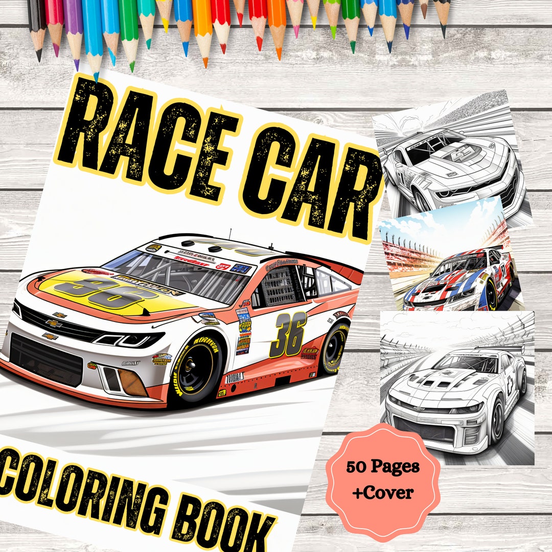 Race Car Coloring Book, 50 Pages of Coloring, Race Car Coloring Pages ...