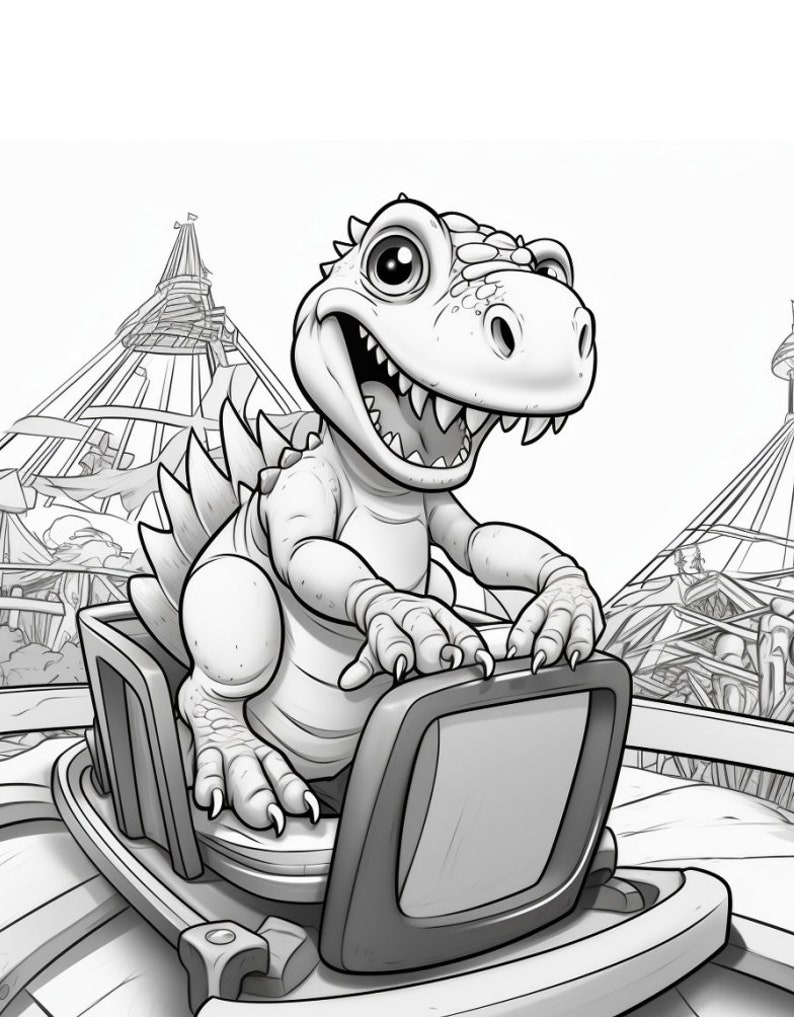 Dino Riding Roller Coasters Coloring Book, 40 Pages of Coloring ...