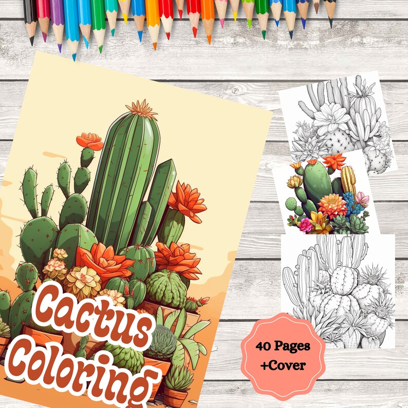 Cactus Coloring Book, 40 Pages of Coloring, Botanical Coloring Pages ...