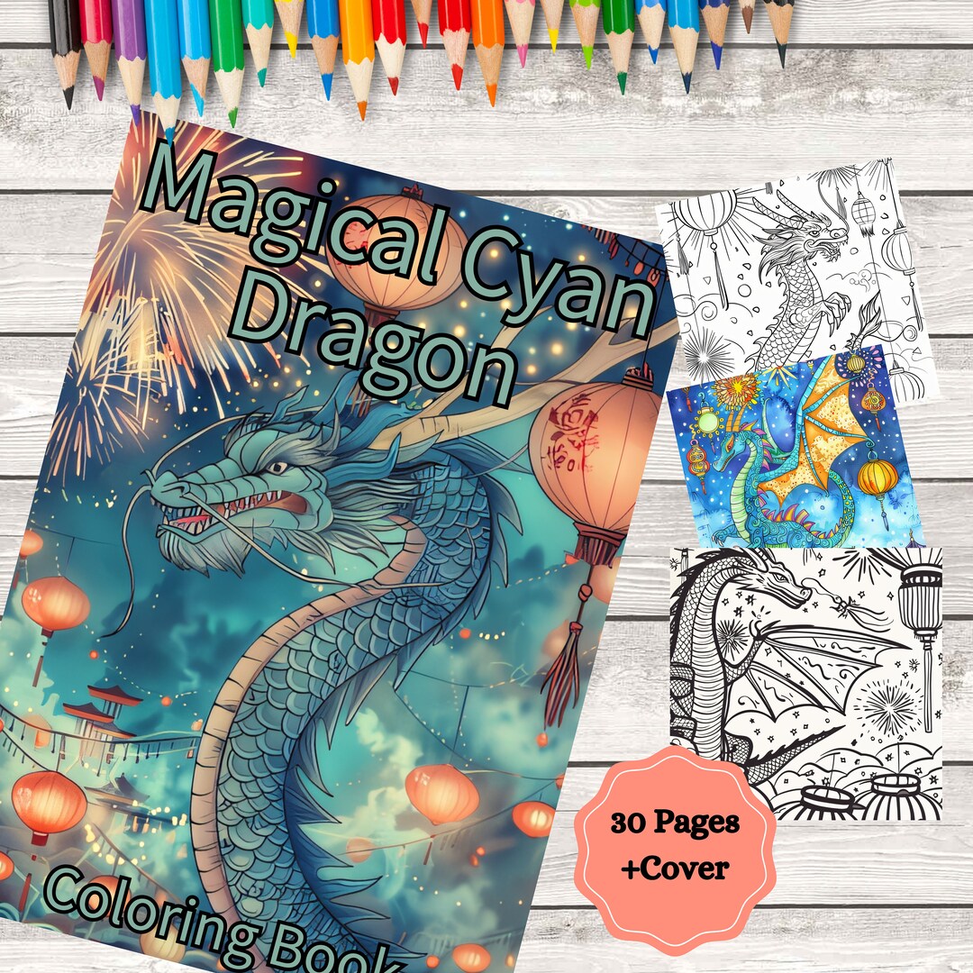 Magical Cyan Dragon Coloring Book - Perfect Gift for Dragon Lovers - 30 ...