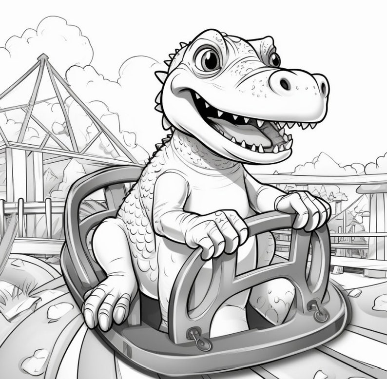 Dino Riding Roller Coasters Coloring Book, 40 Pages of Coloring ...
