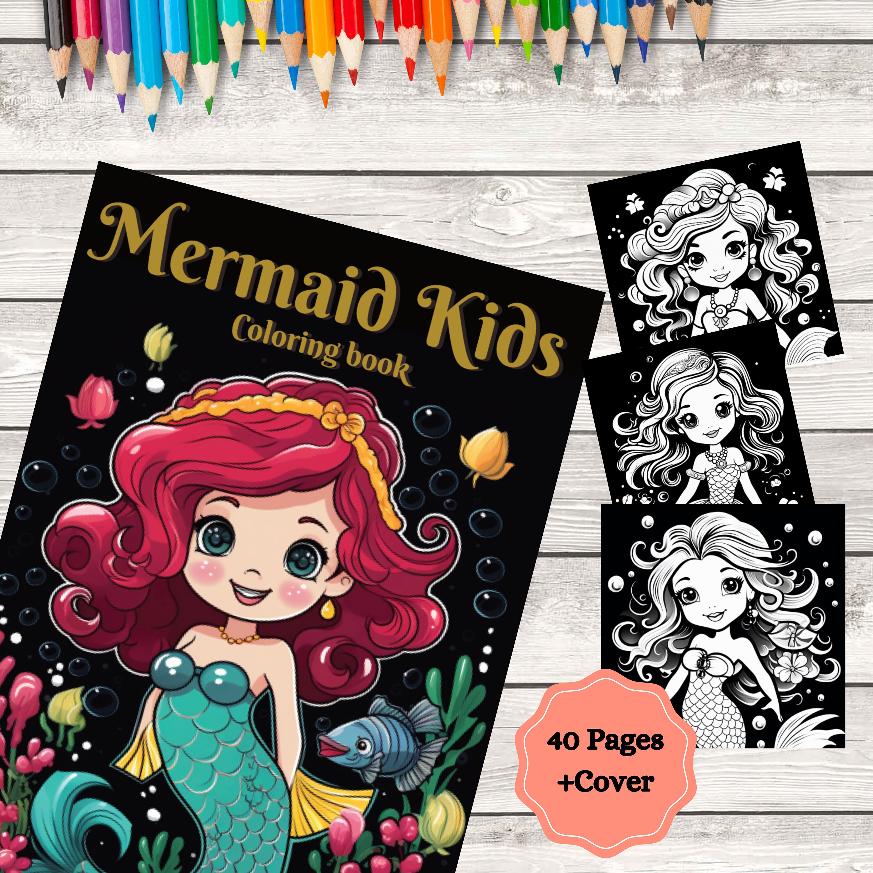 Mermaid Kids Coloring Book, Mermaid Coloring, Kids Coloring Book, Fun ...