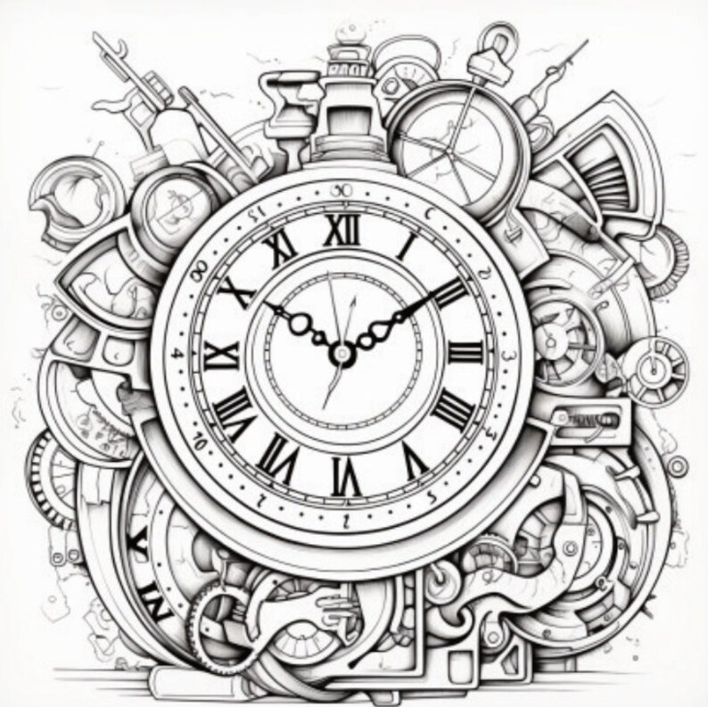 Collection of Clocks Coloring Book, 50 Pages of Coloring, Clock Color ...