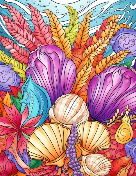 Shell Mandala Coloring Book, 50 Pages of Coloring, Ocean Coloring Book ...