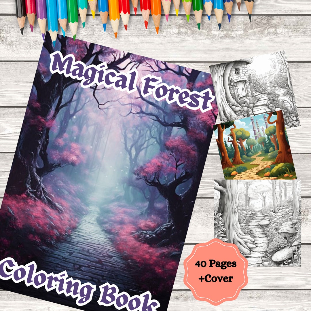 Magical Forest Coloring Book, 40 Pages of Coloring, Enchanted Forest ...