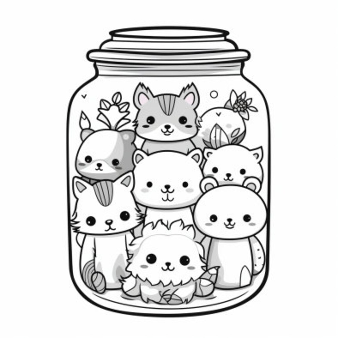 Cute Animals in a Jar Coloring Book, 50 Pages of Coloring, Animals ...