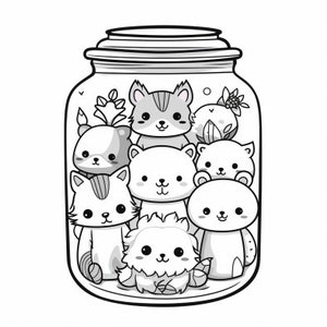 Cute Animals in a Jar Coloring Book, 50 Pages of Coloring, Animals ...