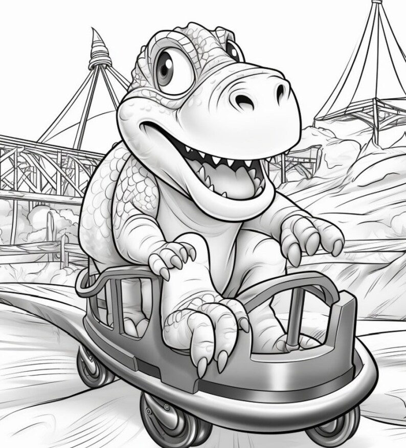 Dino Riding Roller Coasters Coloring Book, 40 Pages of Coloring ...