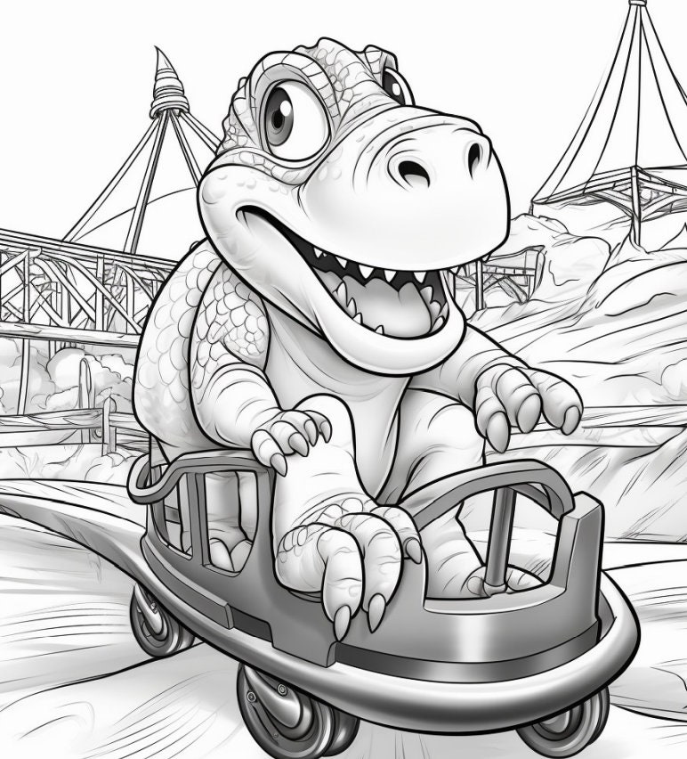 Dino Riding Roller Coasters Coloring Book, 40 Pages of Coloring ...