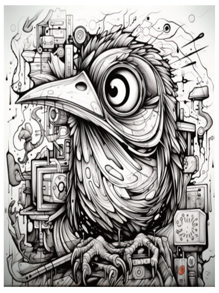 Graffiti Birds Coloring Book, 50 Pages of Coloring, Birds Coloring Page ...