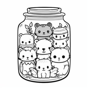 Cute Animals in a Jar Coloring Book, 50 Pages of Coloring, Animals ...