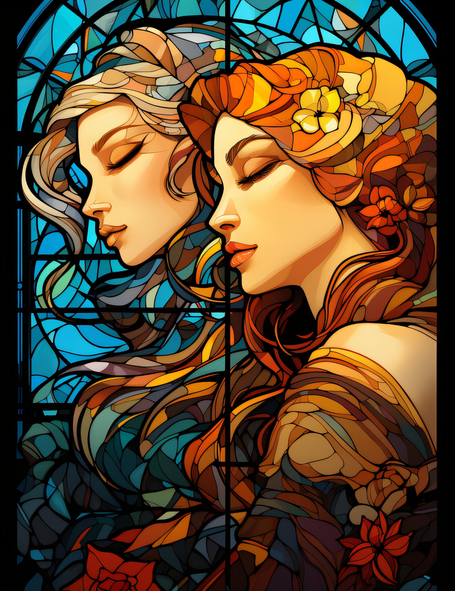 Colorful Stained Glass Girls Printable PDF Coloring Book, 40 Pages of ...