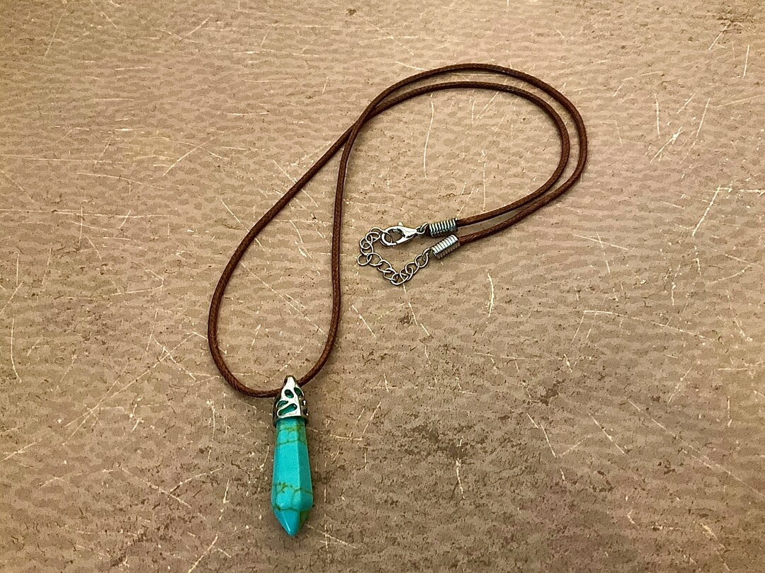 Synthetic Turquoise Bullet Stone on an Brown Cord - Etsy