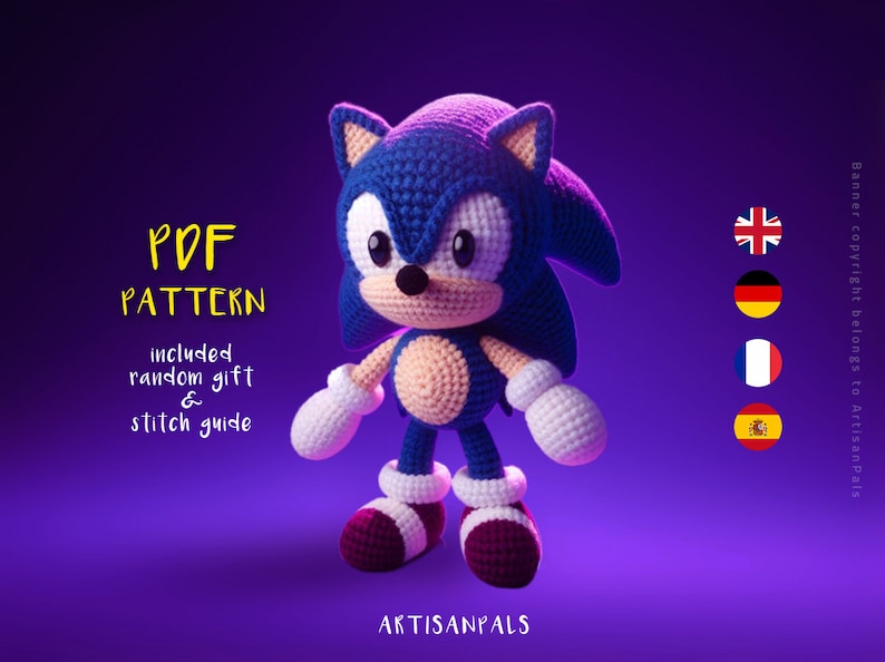 Sonic Crochet Pattern, Hedgehog Amigurumi Pattern, Animal Easy Crochet ...
