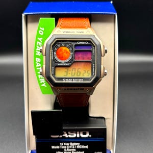 Casio Mod Ae1200wh-5av Mars Horizon World Time Digital Watch Leather ...