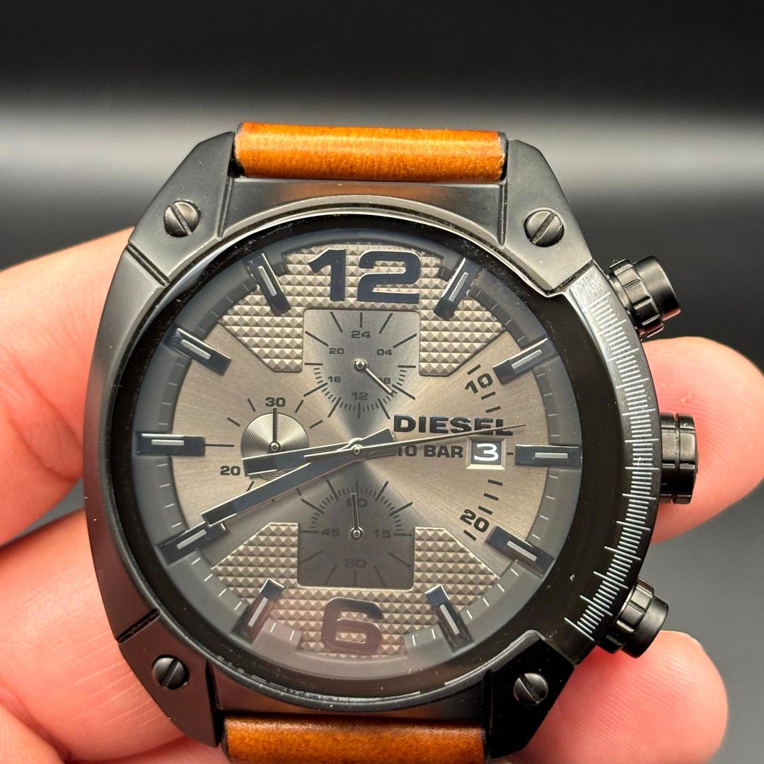 Diesel DZ4317 Men’s Overflow Chronograph Black Case Brown Leather Watch ...