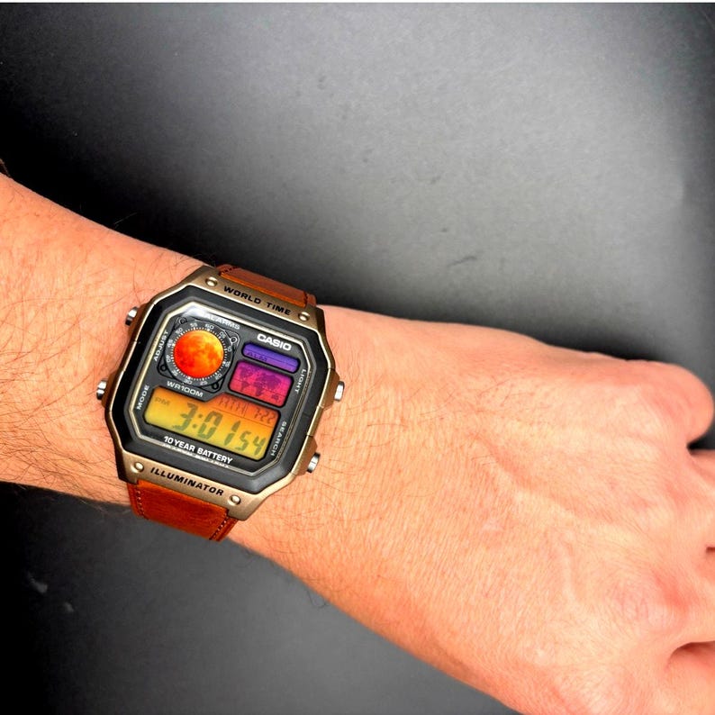 Casio Mod Ae1200wh-5av Mars Horizon World Time Digital Watch Leather ...