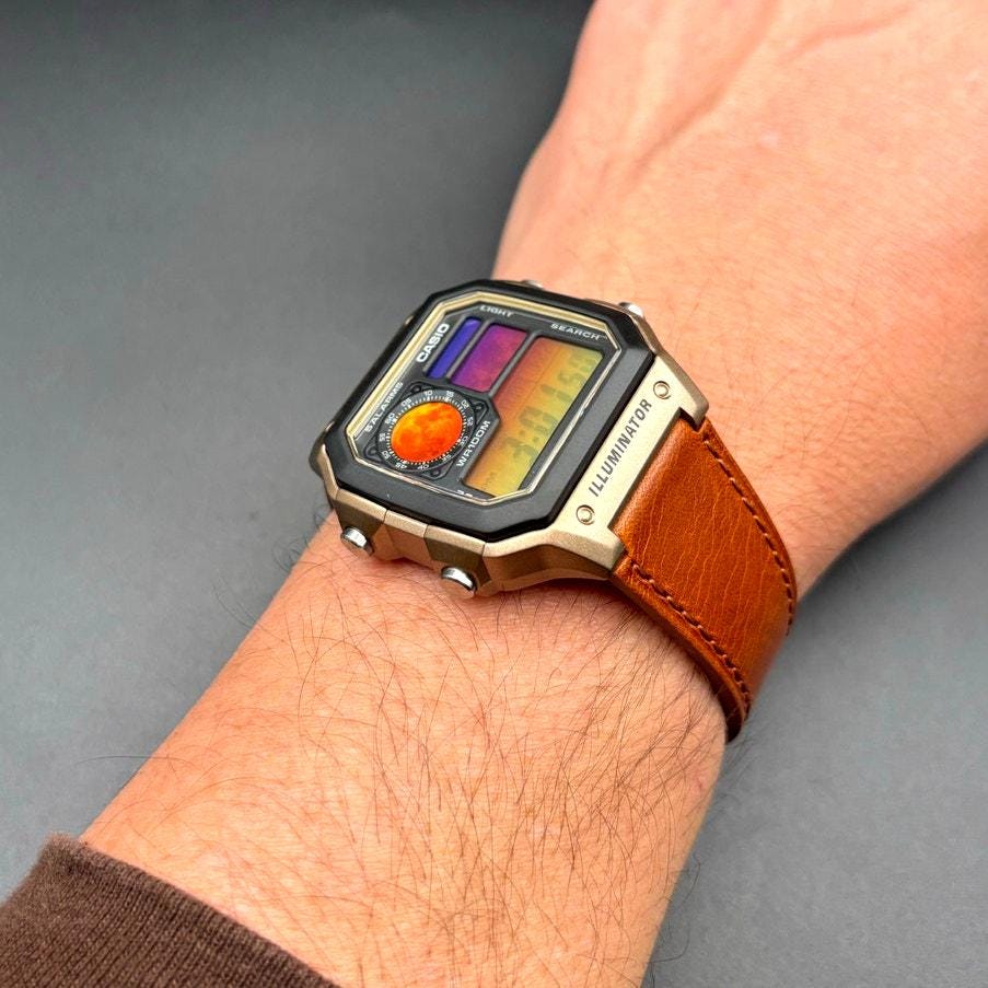Casio Mod Ae1200wh-5av Mars Horizon World Time Digital Watch Leather ...