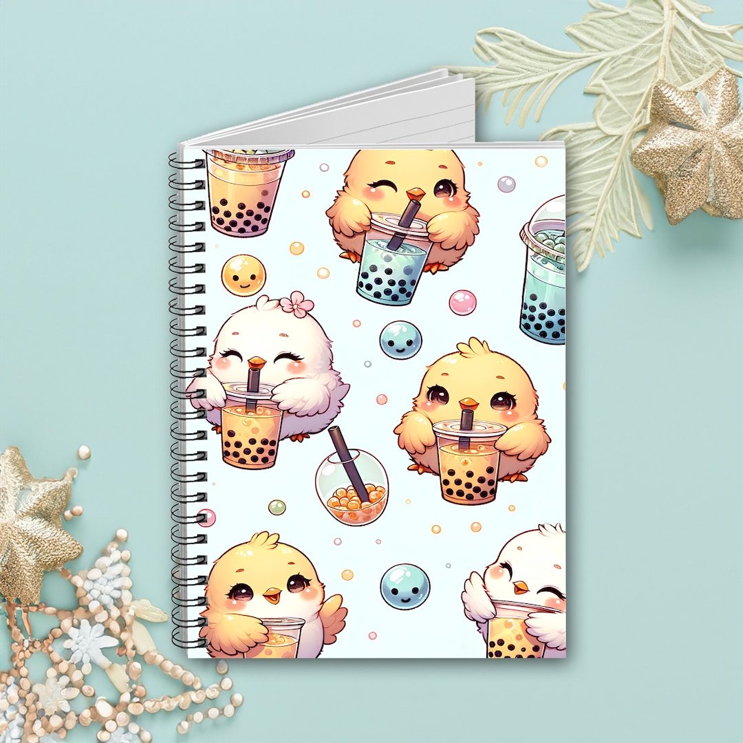 Kawaii Chickens & Boba Tea Notebook Cute Bubble Tea Journal Adorable ...