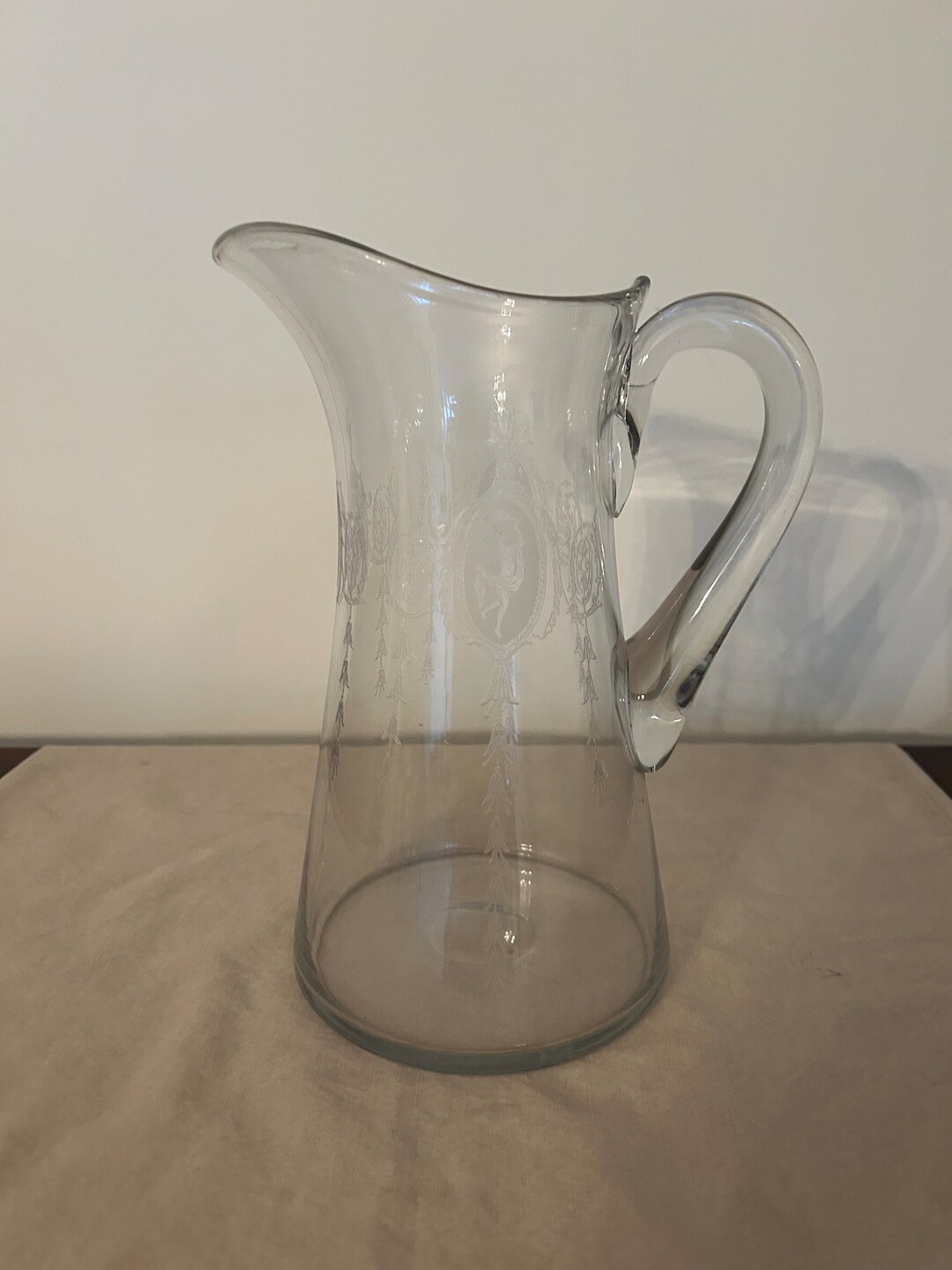 Etched Glass Pitcher - Vintage - Etsy